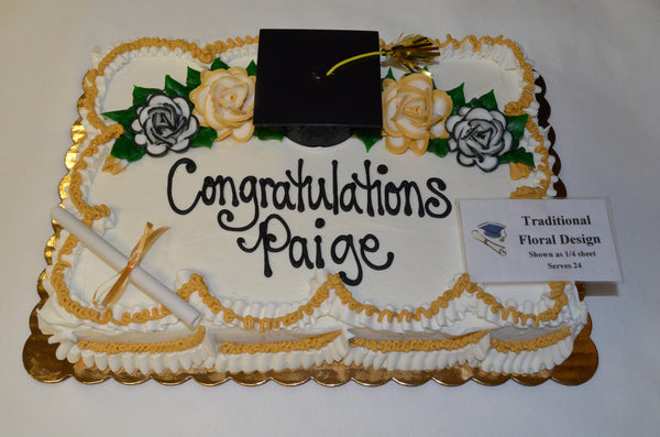 Graduation Traditional Floral Sheet Cake - Dorothy Ann Bakery & Cafe