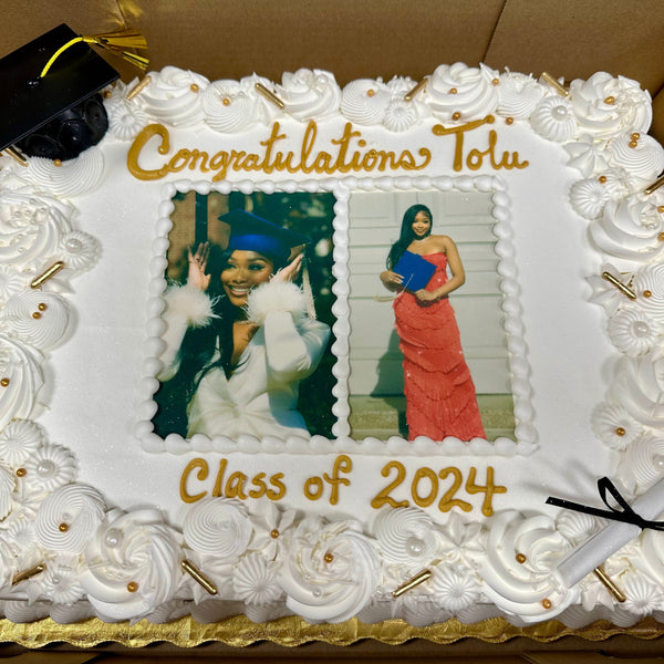 Graduation Edible Image White & Gold Glam Sheet Cake - Dorothy Ann ...